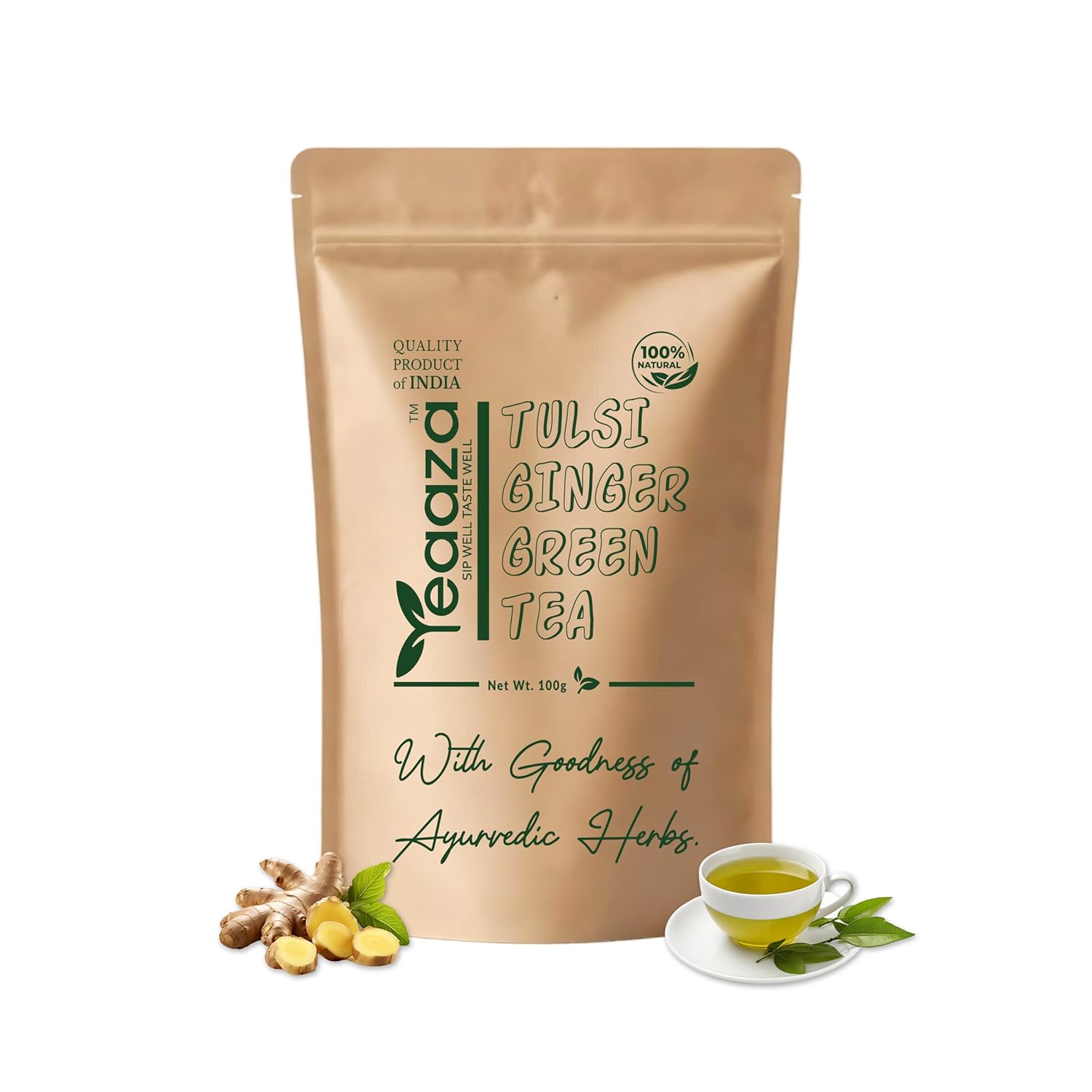 TEAAZA Green Tea with Tulsi and Ginger Blend, Helps with Nausea, Helps ...