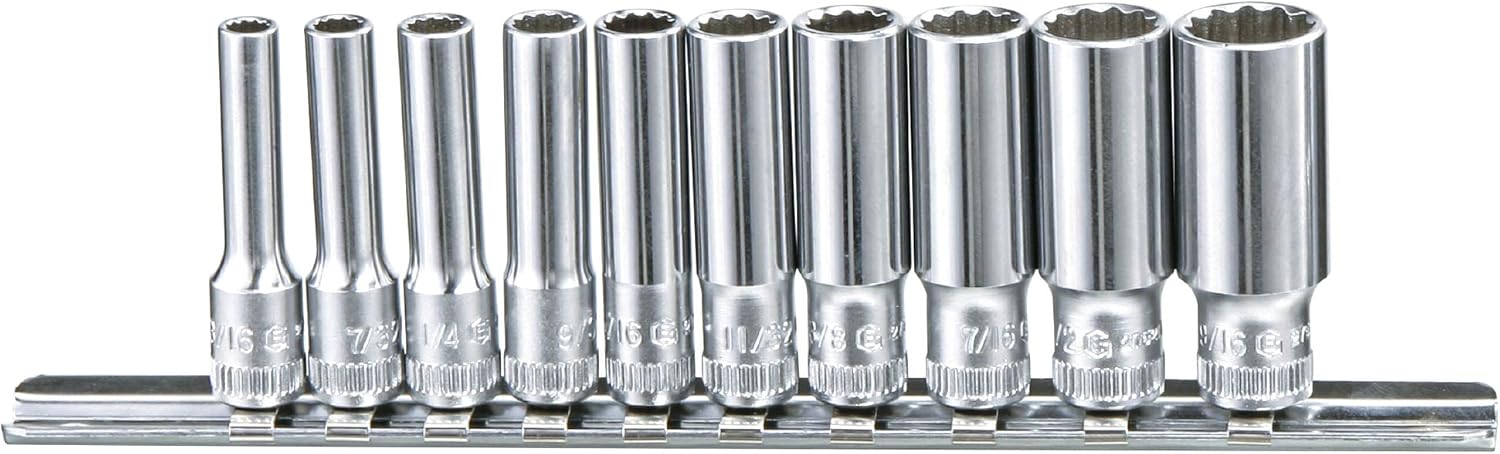 Genius Tools TW-210SD 10 Piece 1/4" Dr. SAE Deep Hand Socket Set ...