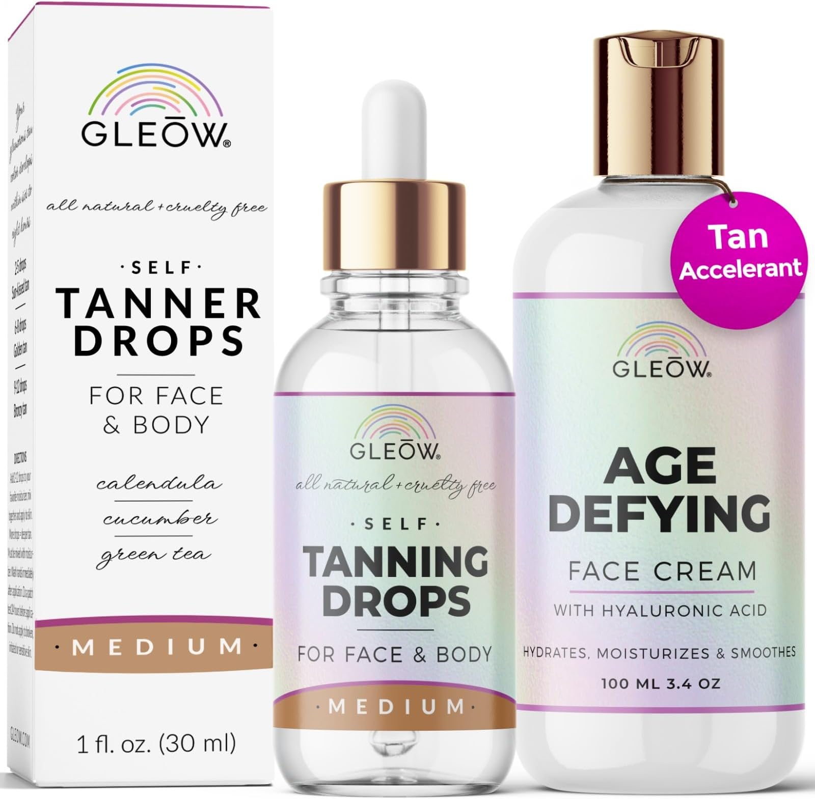 Amazon.com: GLEOW Face Self Tanner Drops with Revitalizing Cream, Self ...