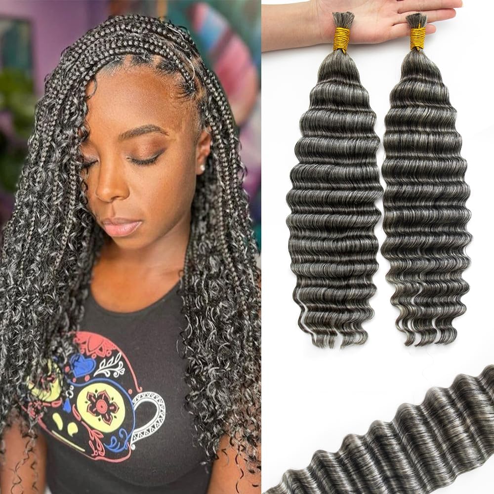 Amazon.com : KRN Grey Braiding Hair Deep Wave Bulk Human Braiding Hair ...