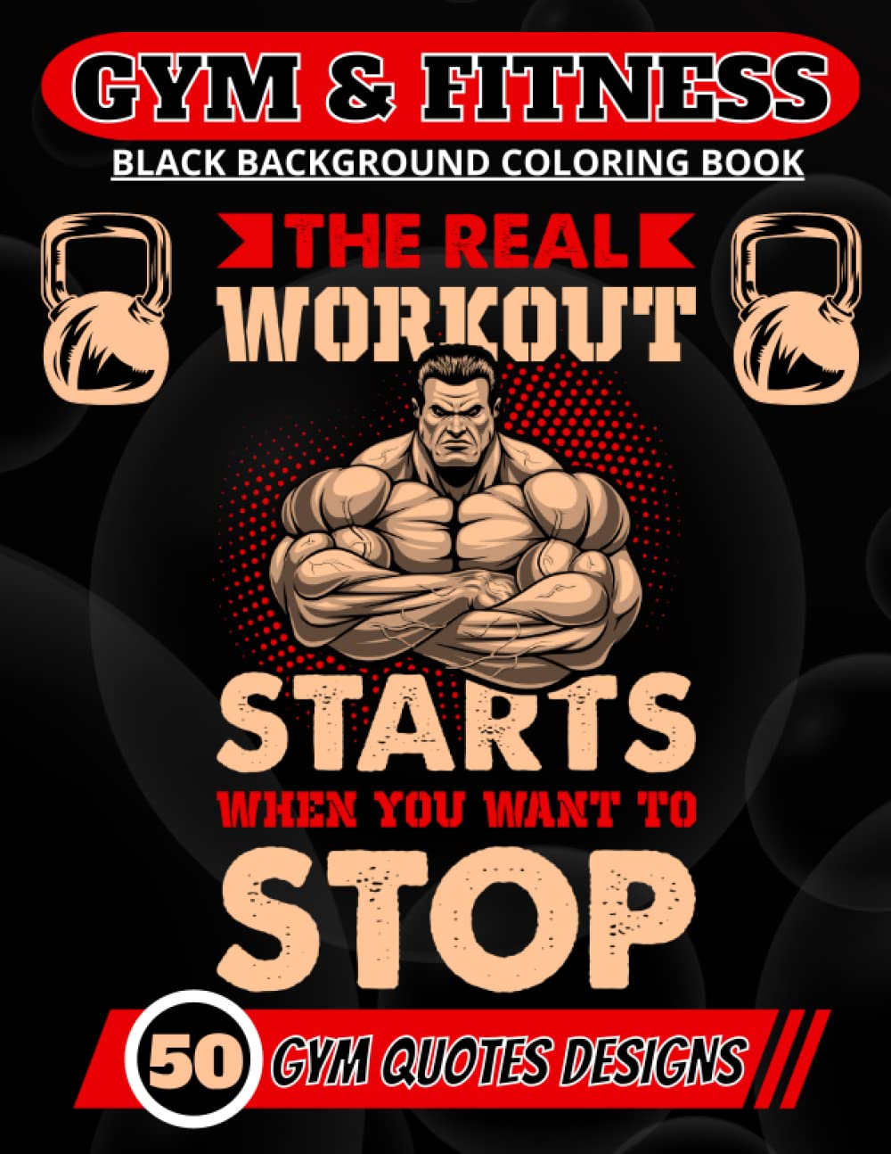 Gym and Fitness Black Background Coloring Book For Adults : 50 ...