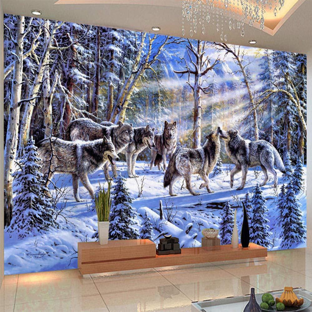 Snowy Wolf Art Wallpaper Forest White Wolf Wall Art Prints Natural
