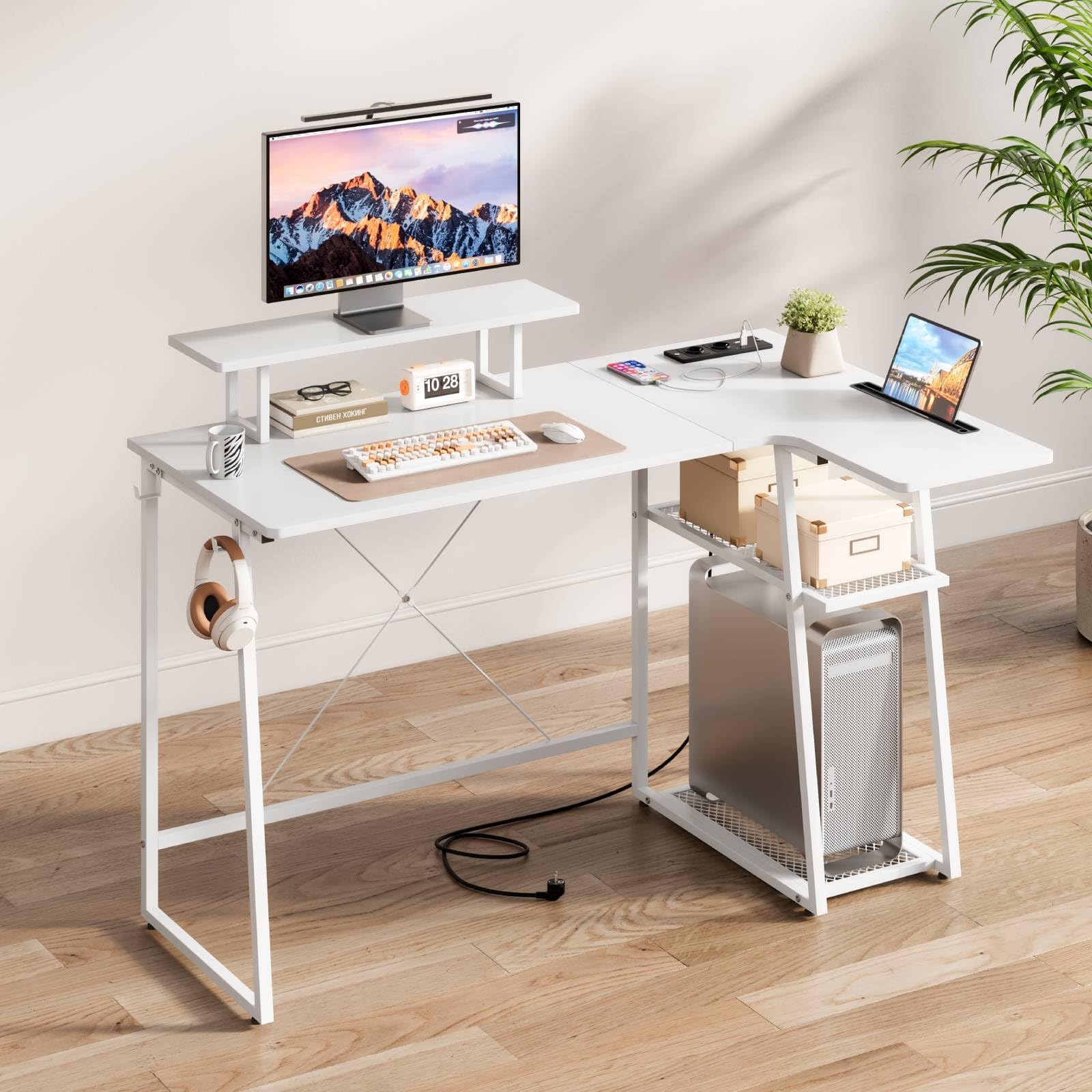 Yornoli Eckschreibtisch Gaming Tisch mit LED & Langer Monitorständer ...