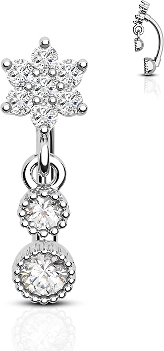 Amazon.com: COCHARM Cute Dangling Flower Rook Earrings for Women 16g CZ ...