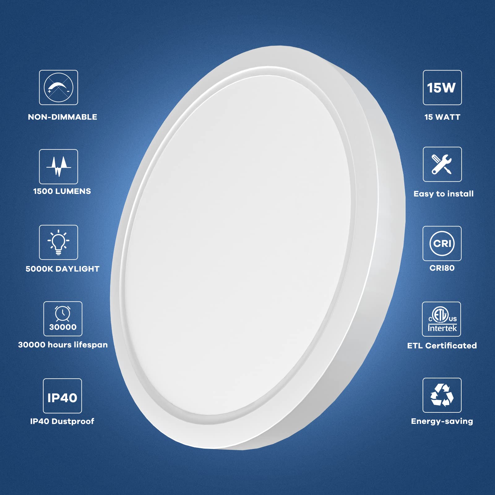 Snapklik.com : 15W Flush Mount Ceiling Light, 6.7", Daylight 5000K, Low ...