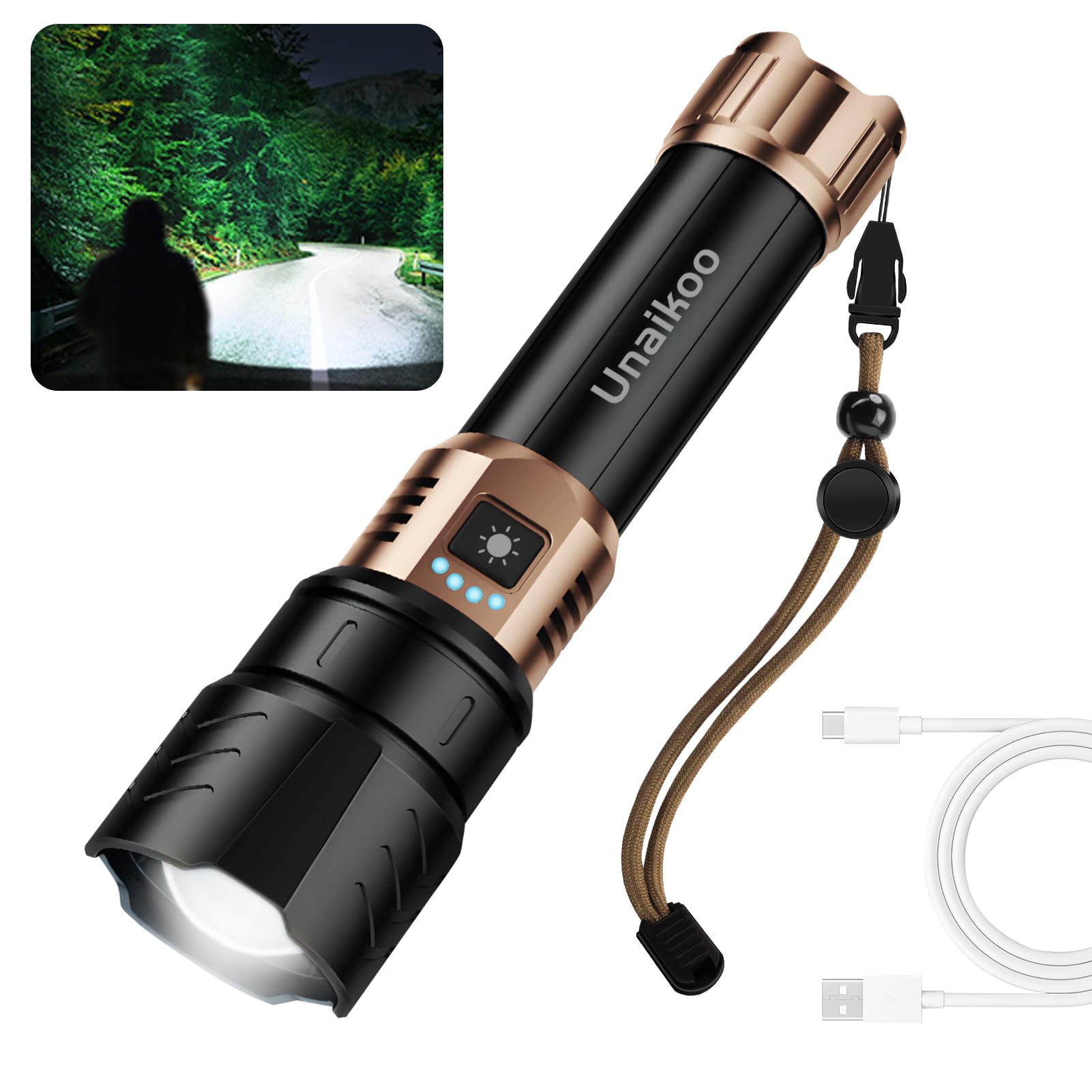 Unaikoo Rechargeable Flashlight High Lumens - 10000LM Powerful Tactical ...