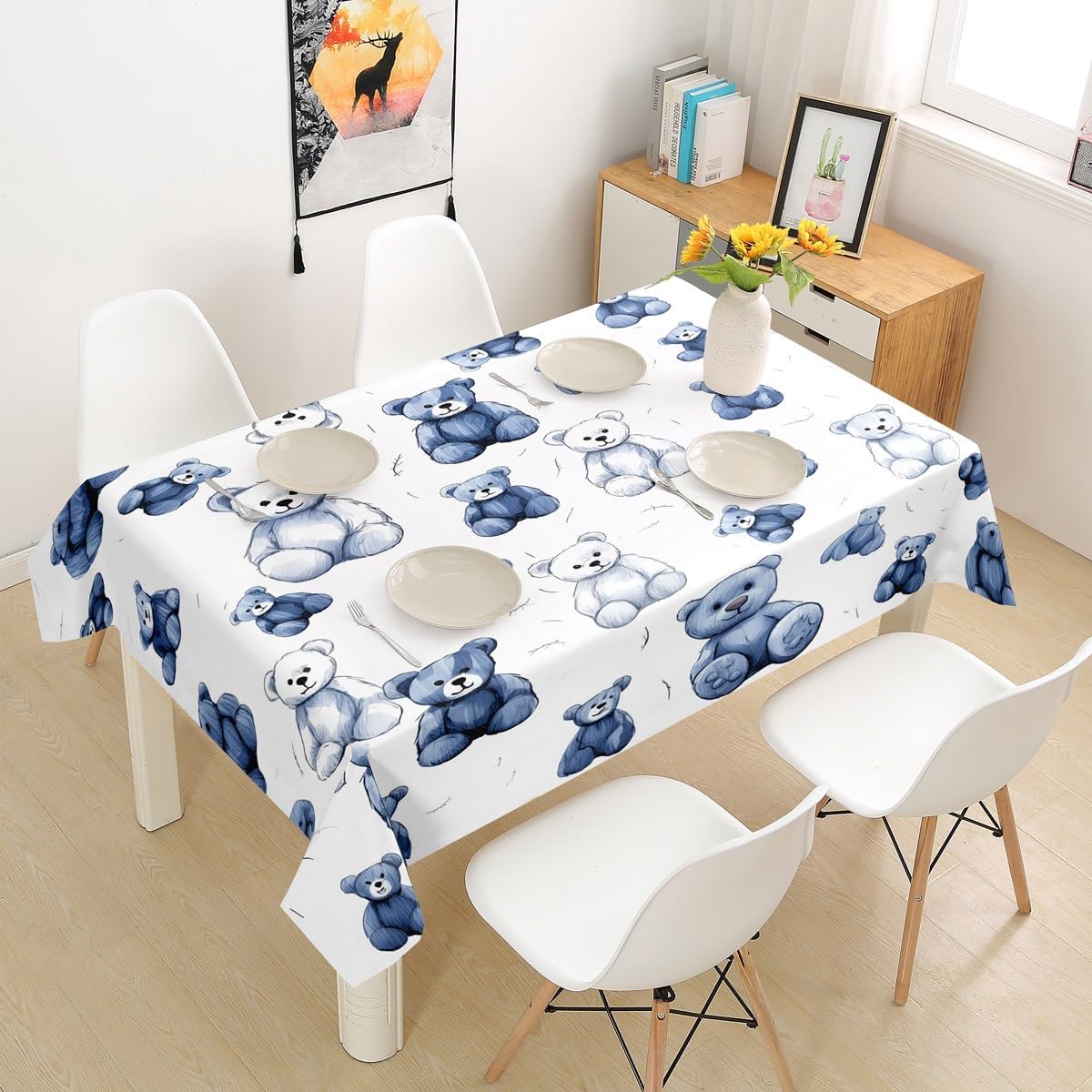Amazon.com: Homewish Cartoon Bear Tablecloths,Navy Blue White Cute ...