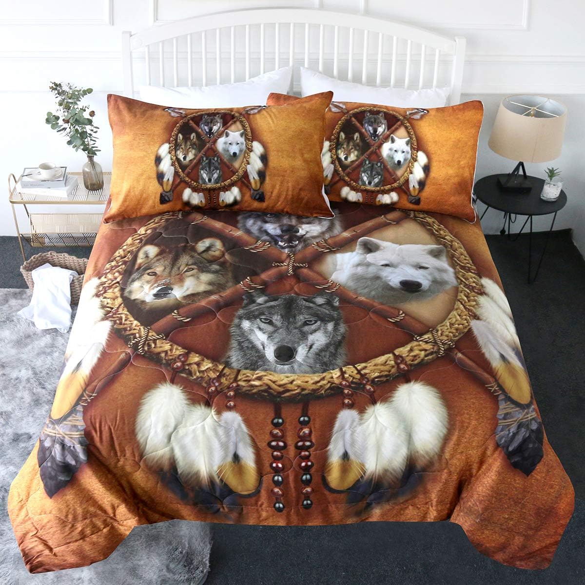 Amazon.com: Personalized Wolf Bed Spread - Wolf Quilts Dreamcatcher ...