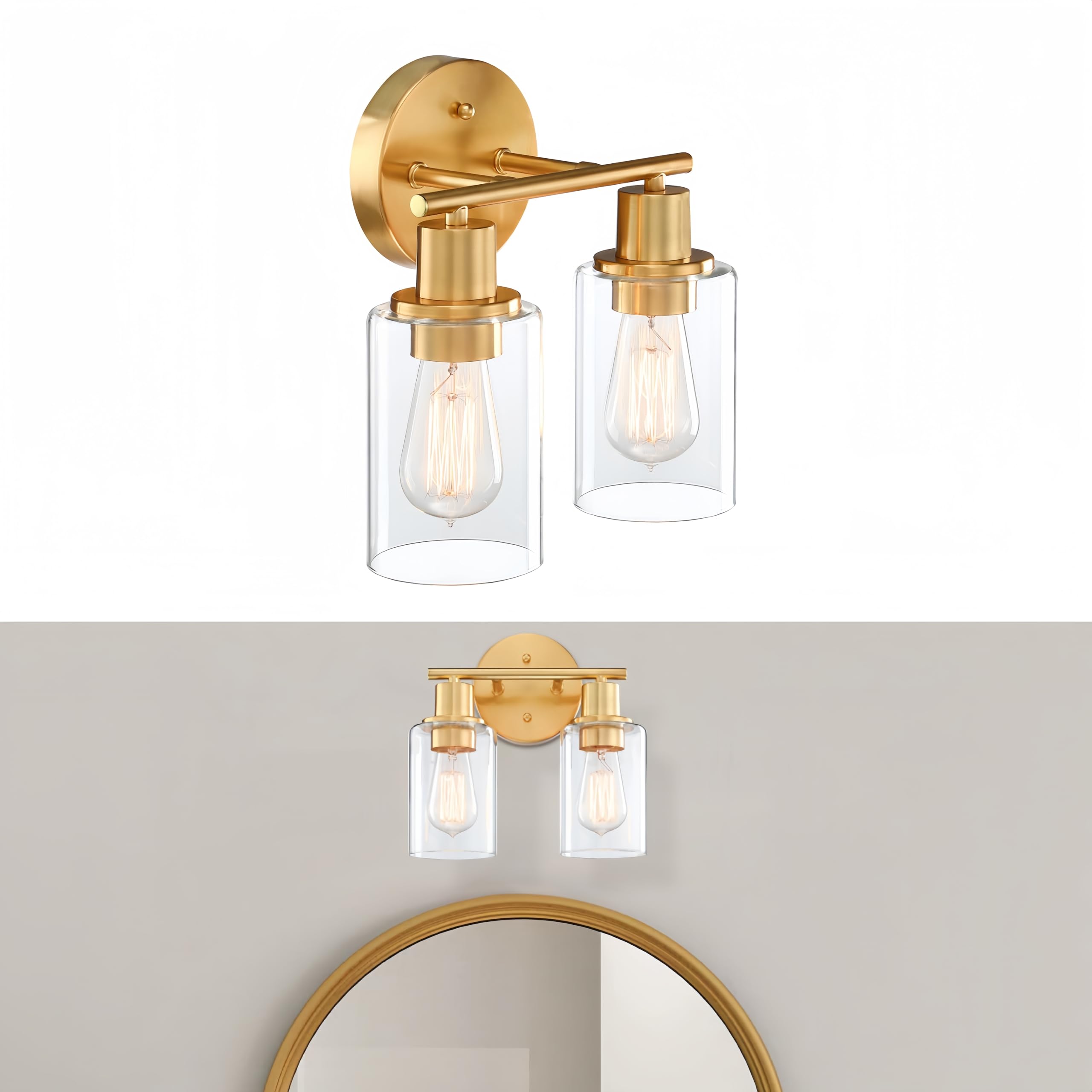 WISBEAM 2-Light Bathroom Vanity Light, Gold Bathroom Light Fixture Over ...