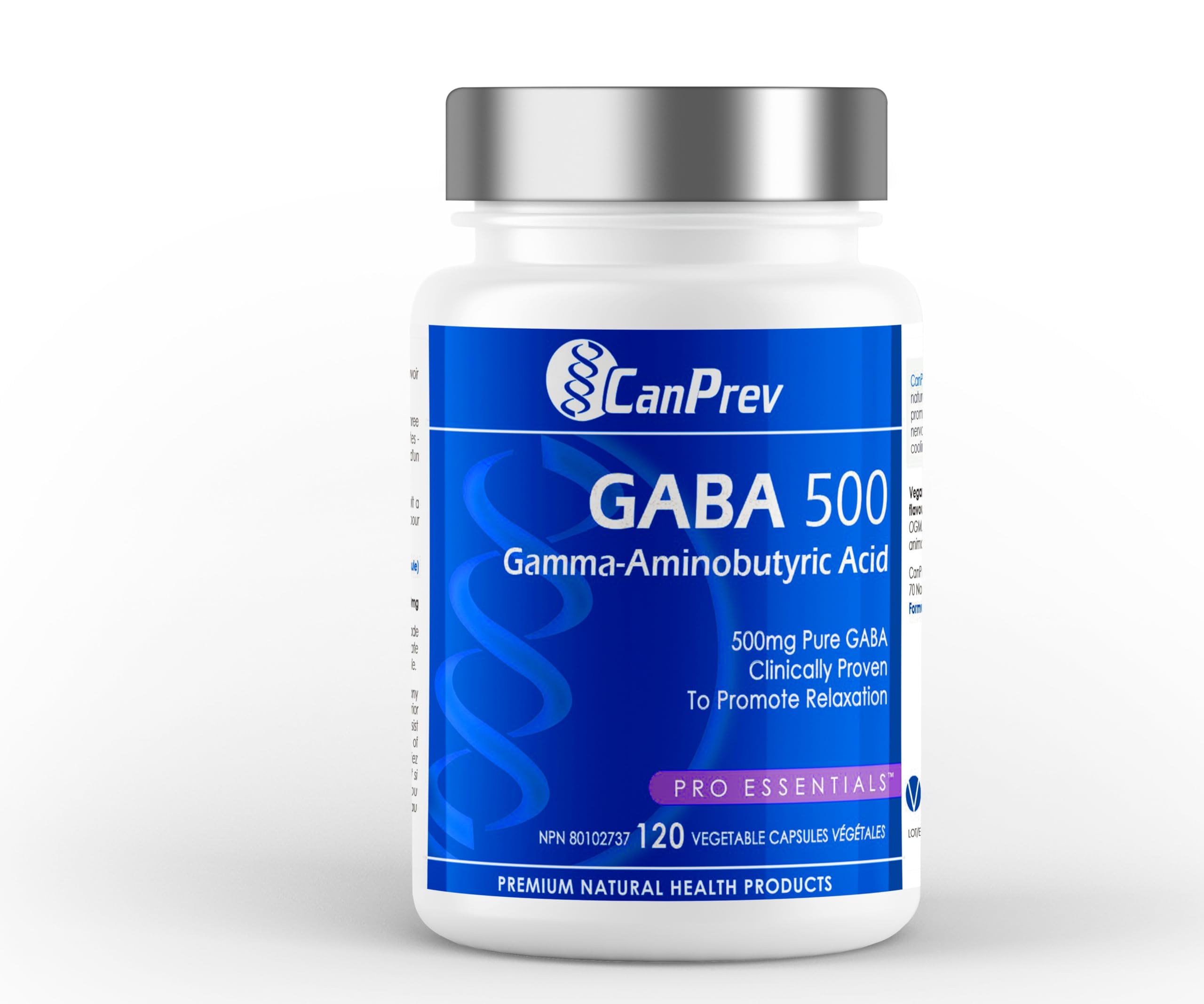 CanPrev GABA 500mg, 120 V-Capsules 40-Day Supply - Pure GABA Supplement ...