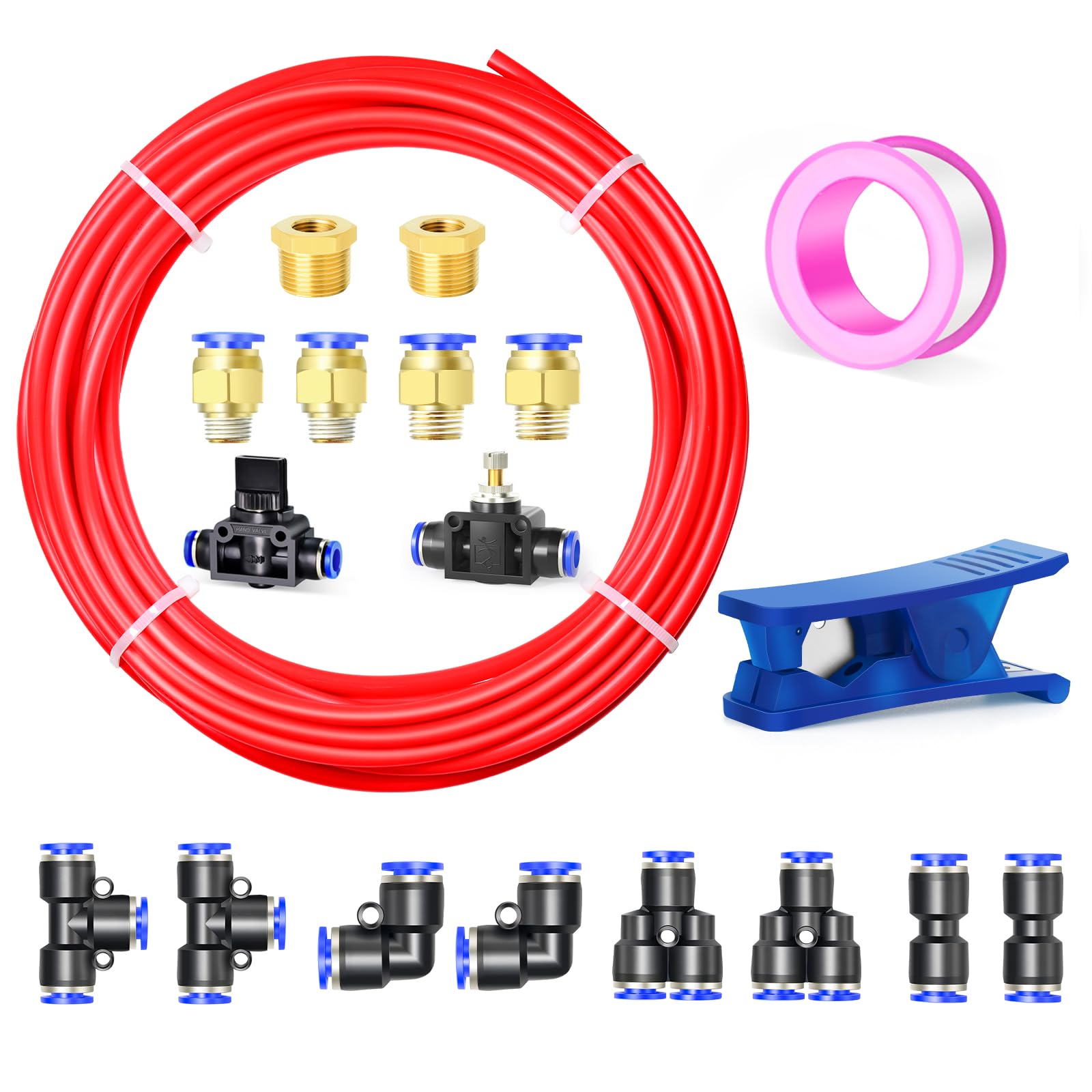 ERGAOBOY 6 mm OD Red 10 Metres Nylon Pneumatic Air Tube Kit Pipe Hose ...