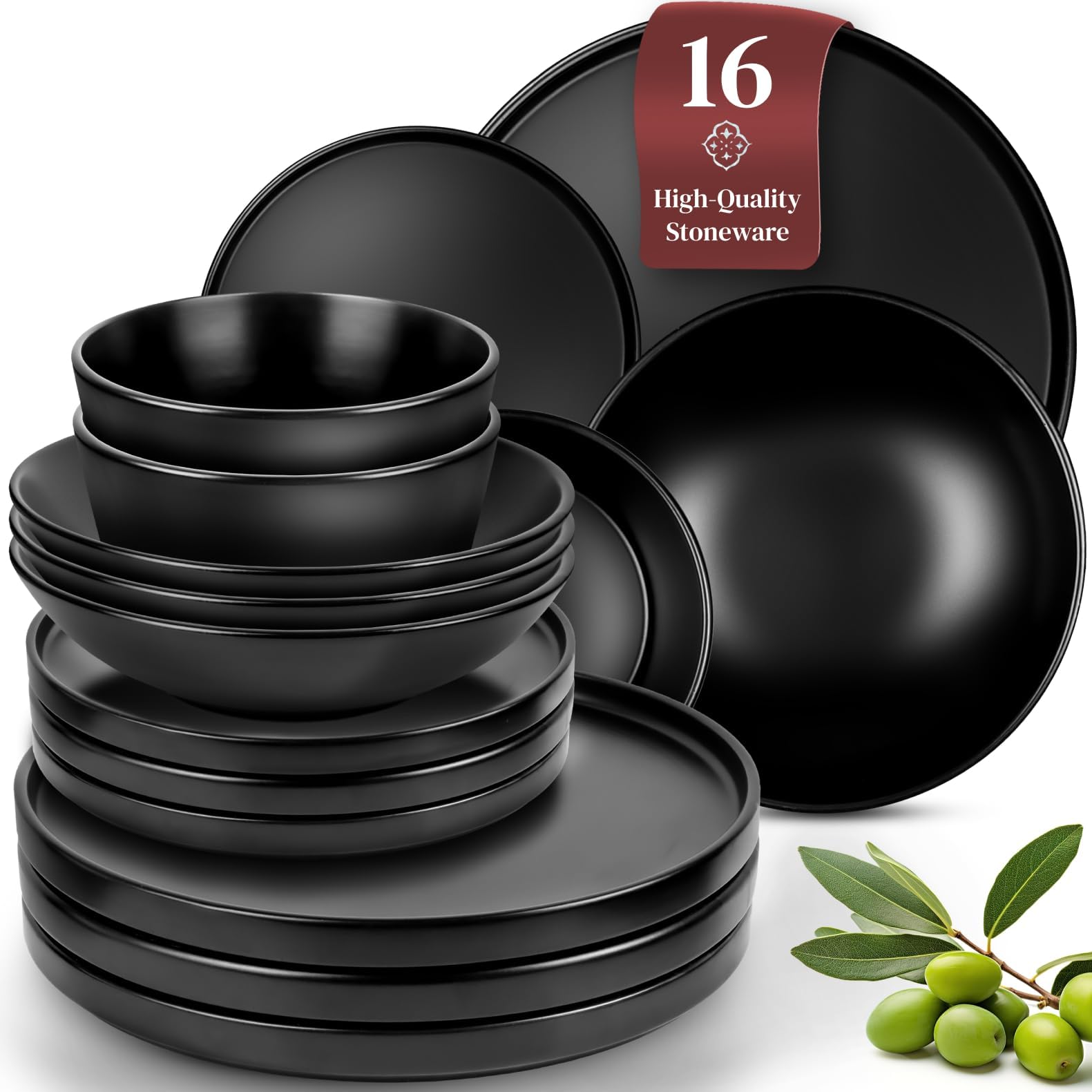 Amazon.com | Gibson Soho Lounge Bowery 32 Piece Matte Black Stoneware ...