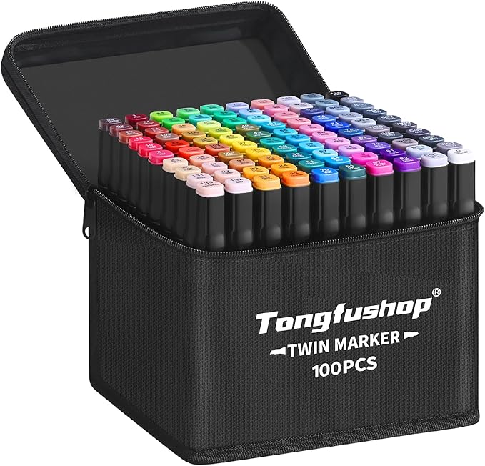 Tongfushop 100 Couleurs Feutre a Alcool Set, Feutres Coloriage Adulte ...
