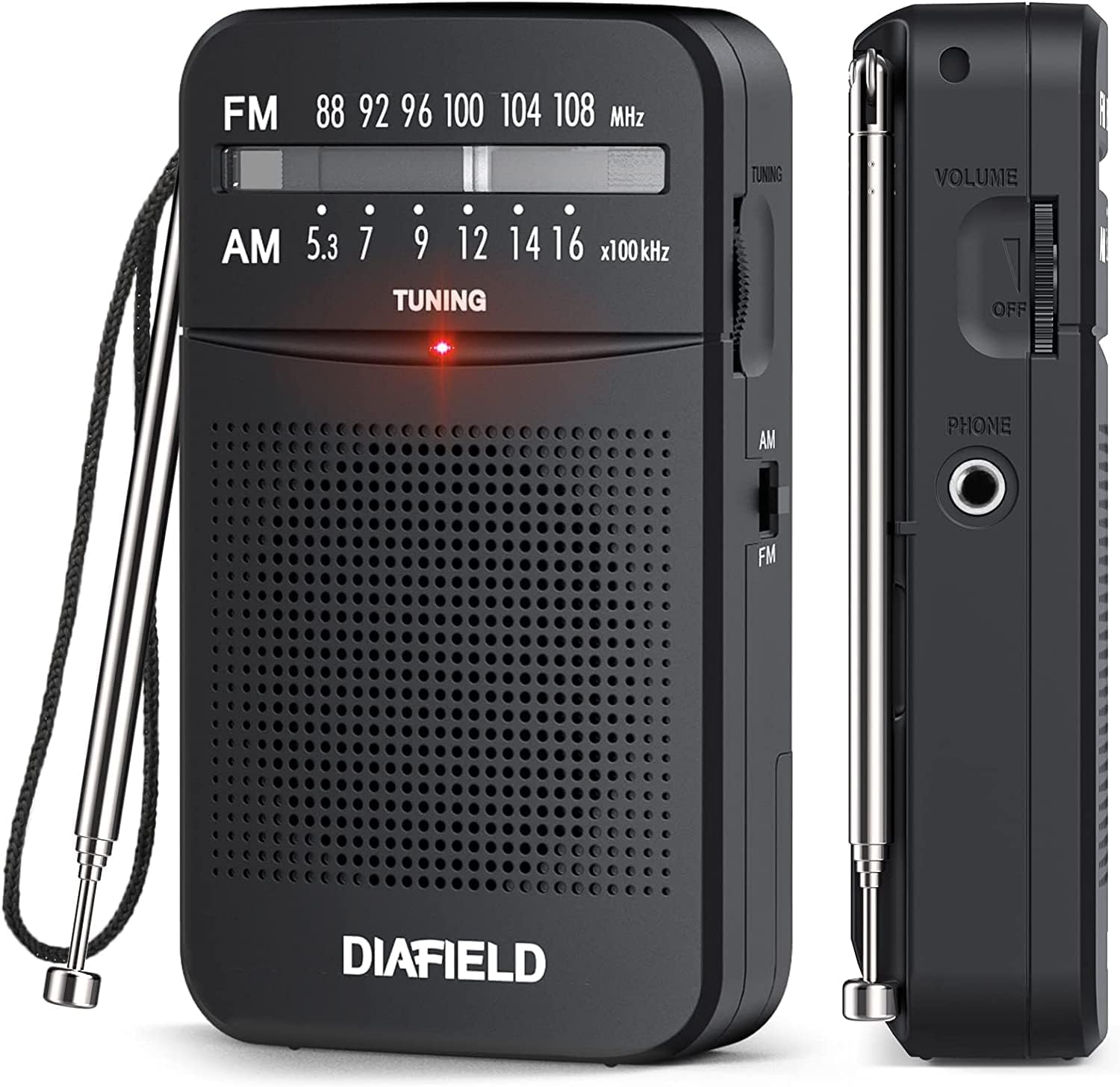 DIAFIELD Small Am/FM Portable Radio with Speaker and Earphone-Jack Mini ...