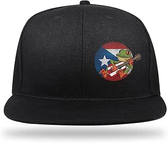Negi Snapback Hats for Men Puerto Rican Frog Guitar Black Flat Fitted ...