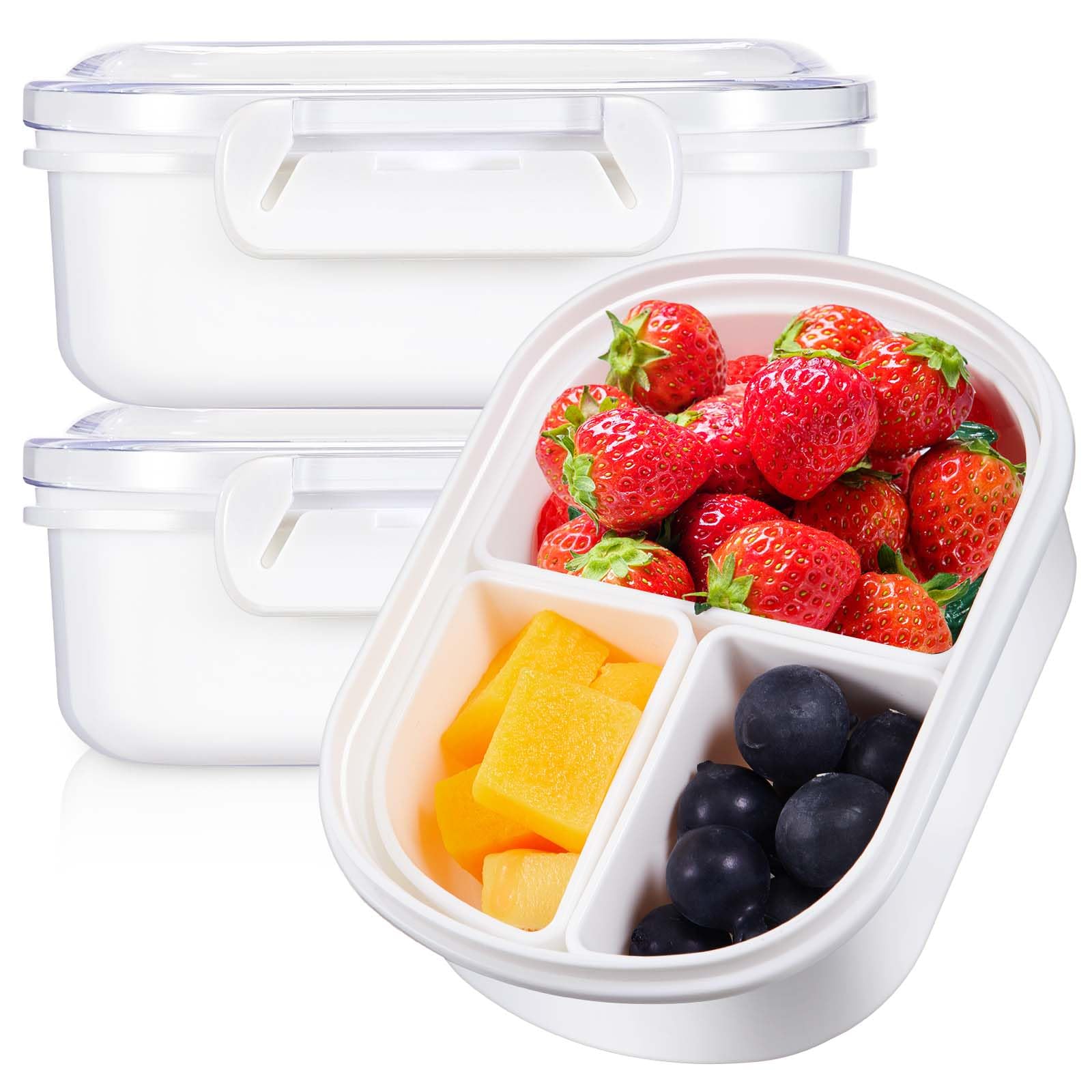 Amazon.com: Hushee 2 Pack 3 Compartment Snack Containers Small Food ...