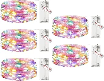 5 Pack Silver Wire Fairy Lights - 7FT 20LED Battery Operated String ...