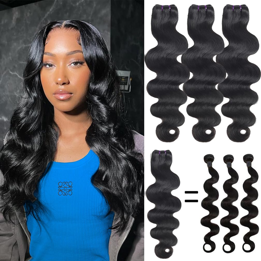 Amazon.com : Raw Human Hair Bundles 16A Body Wave Bundles Human Hair 26 28 30 inch Brazilian ...