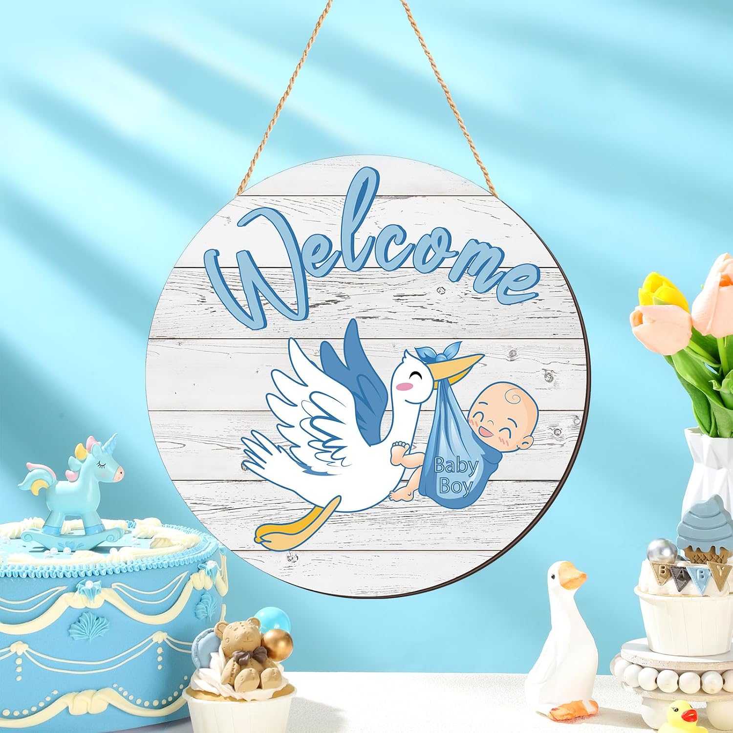 Amazon.com : Chunful Baby Boy Door Sign Gender Reveal Welcome Sign ...