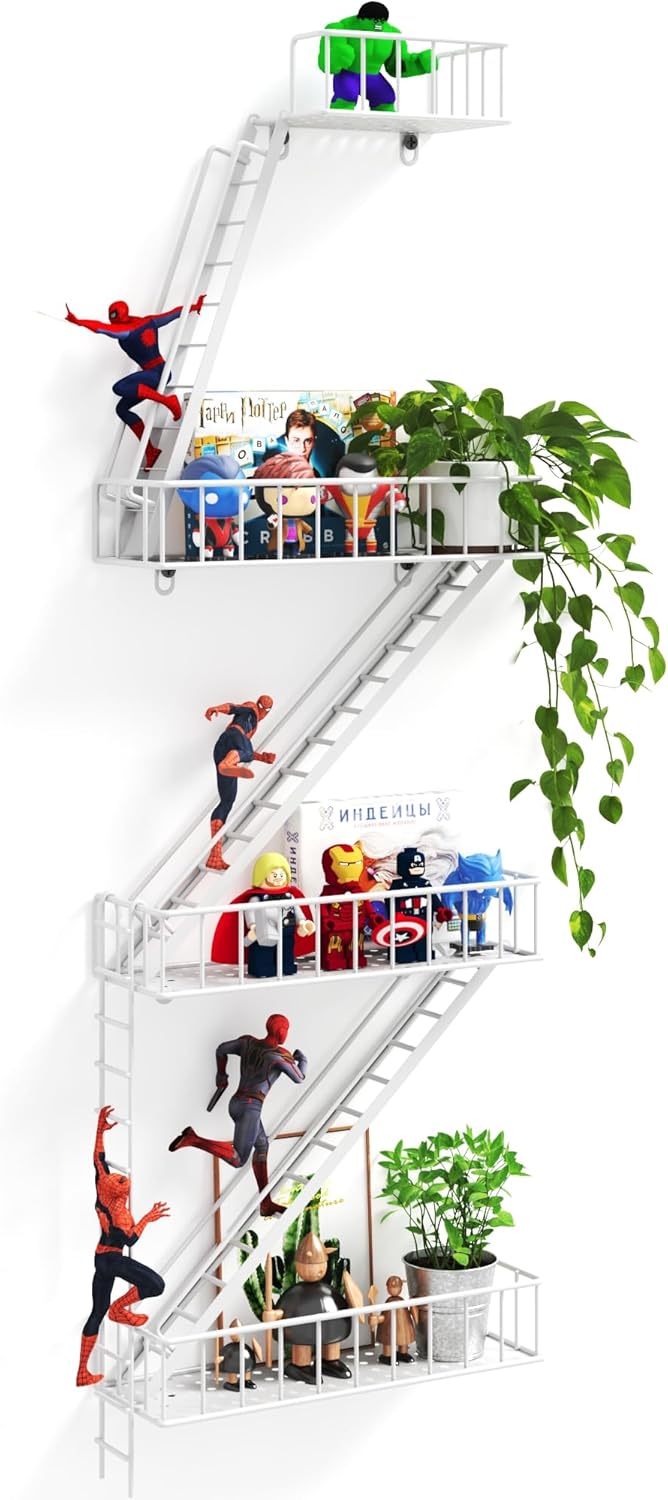 Amazon.com: Beskadi Fire Escape Wall Shelf - 4 Tier Metal White Fire ...