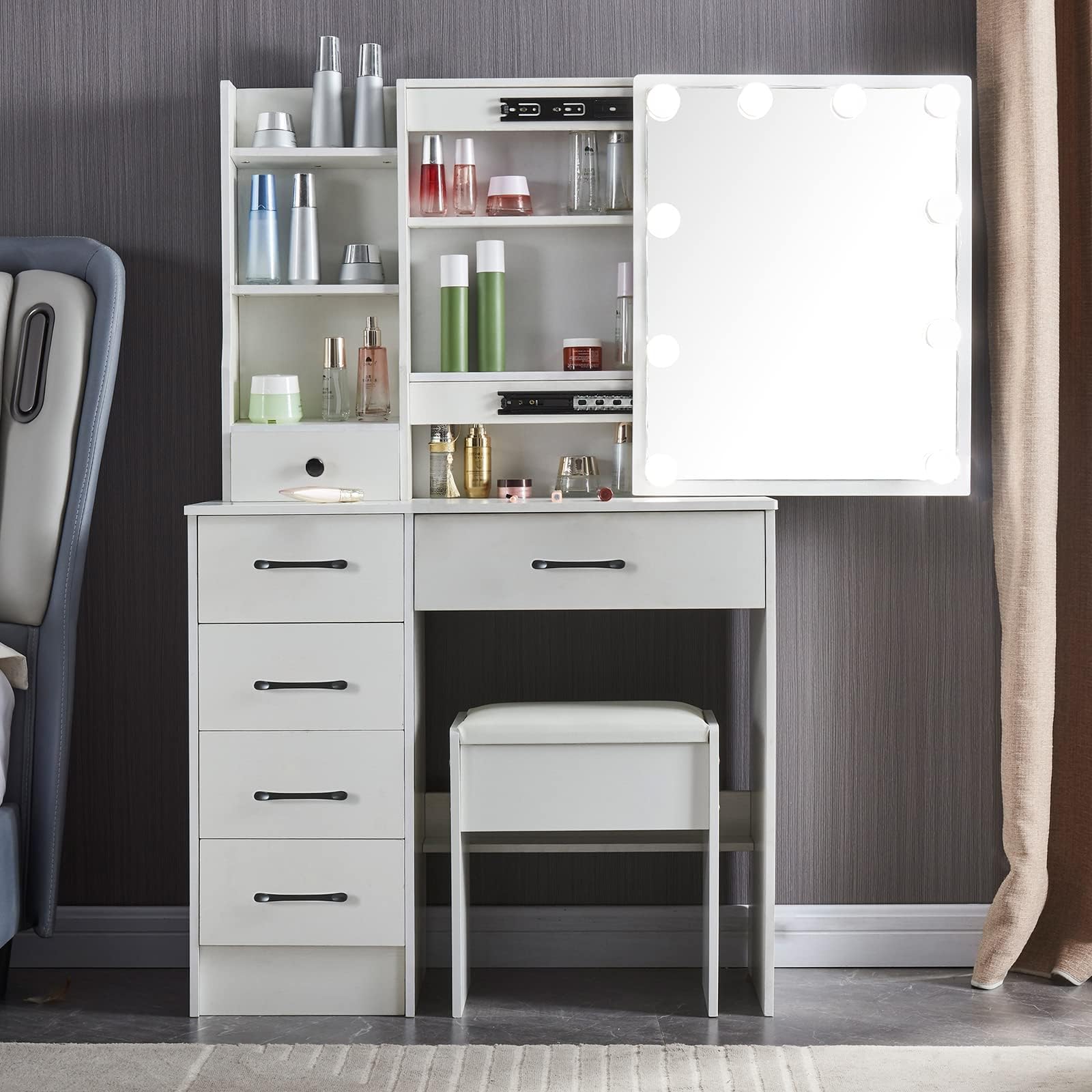 Amazon.com: Vanity Desk Girls Vanity with Stool, Makeup Vanity Table ...