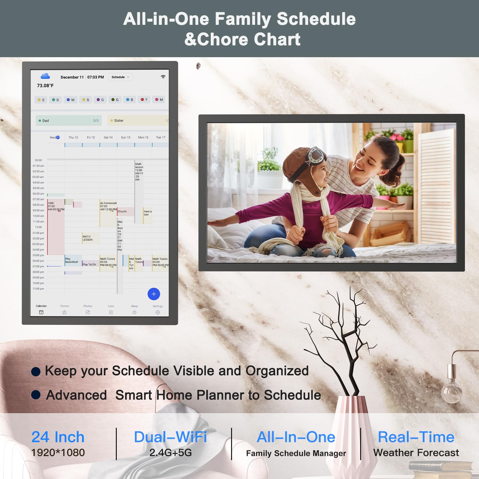 Chore Chart Display BSIMB 24-Inch Digital Family Calendar - 1080P ...