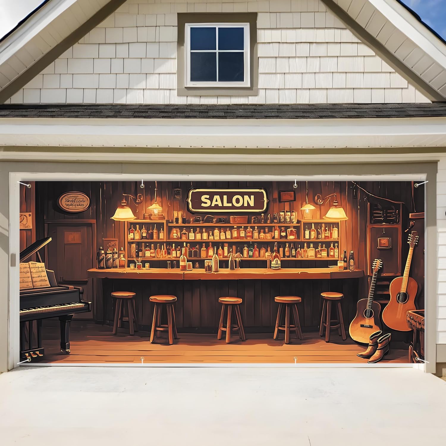 Amazon.com: ANNA QUEEN Western Saloon Garage Door Banner 6 x 13FT ...