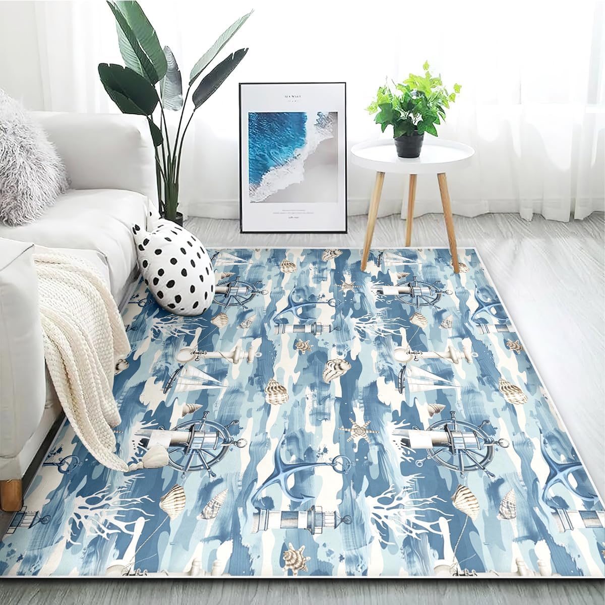 Amazon.com: Nautical Area Rug Ocean Theme Rug 6×9，Compass Anchor Indoor ...