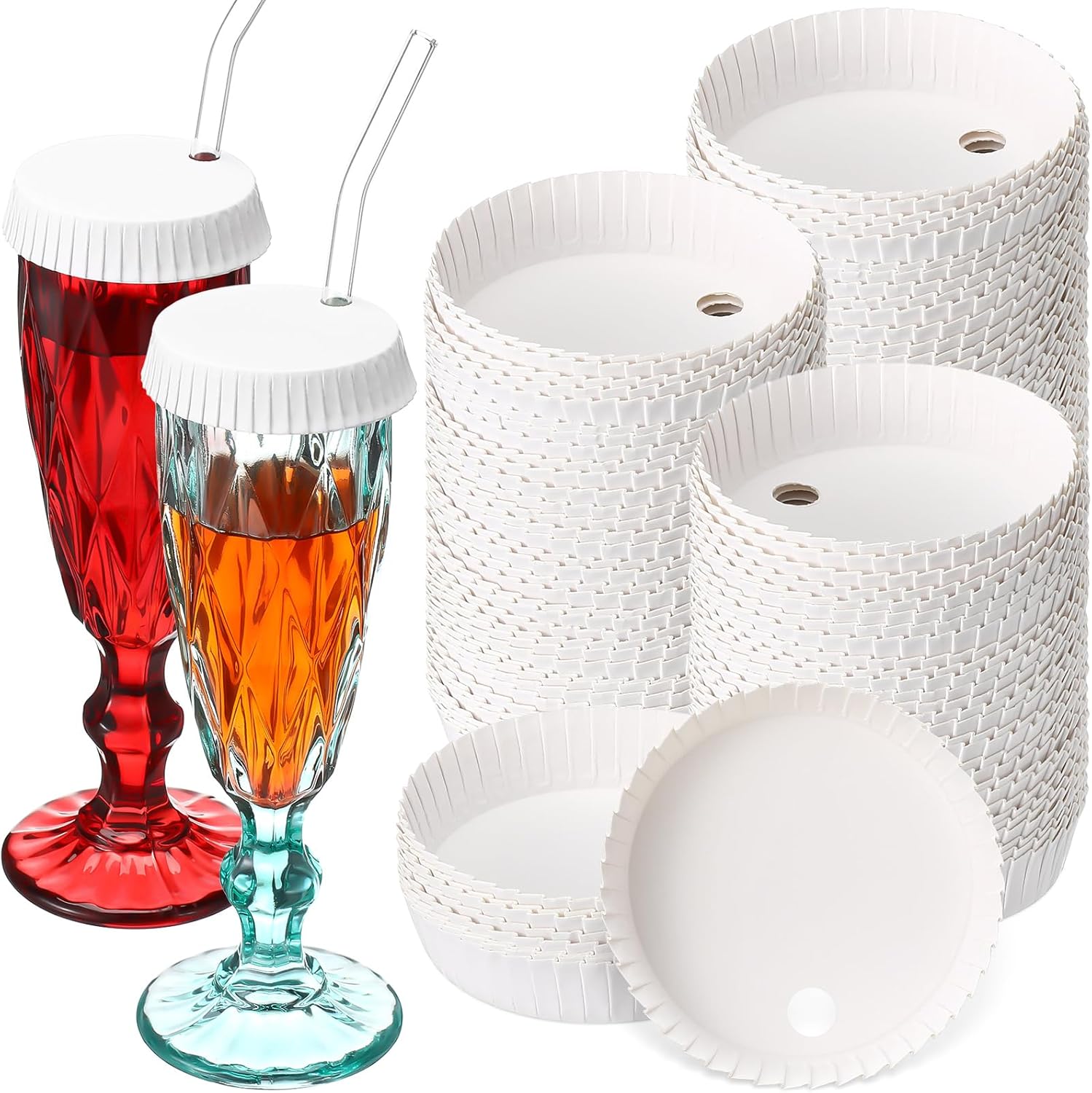 Amazon.com: Jingmore 100 Pcs Drink Covers with Straw Hole Disposable ...