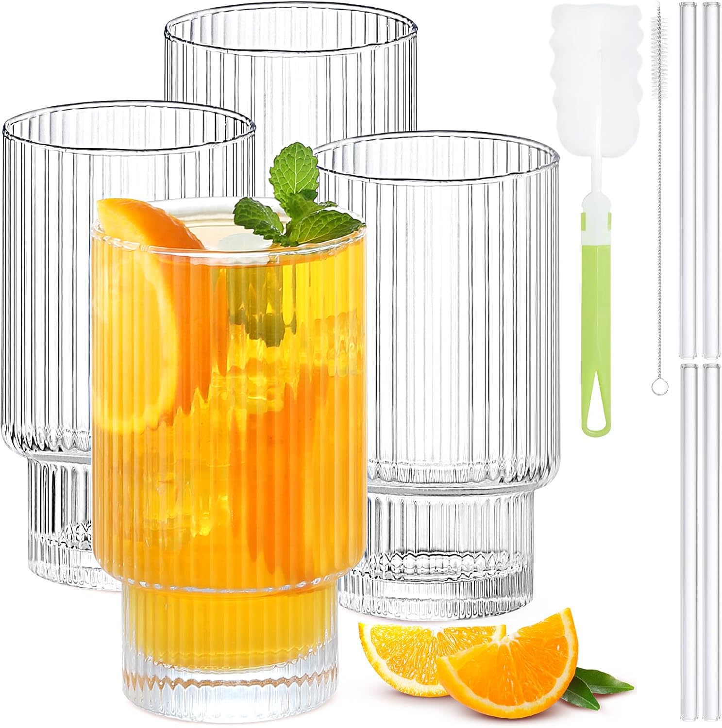 Amazon.com | AEIMIJPQ Drinking Glasses, 16 OZ Vintage Glassware Set Of ...