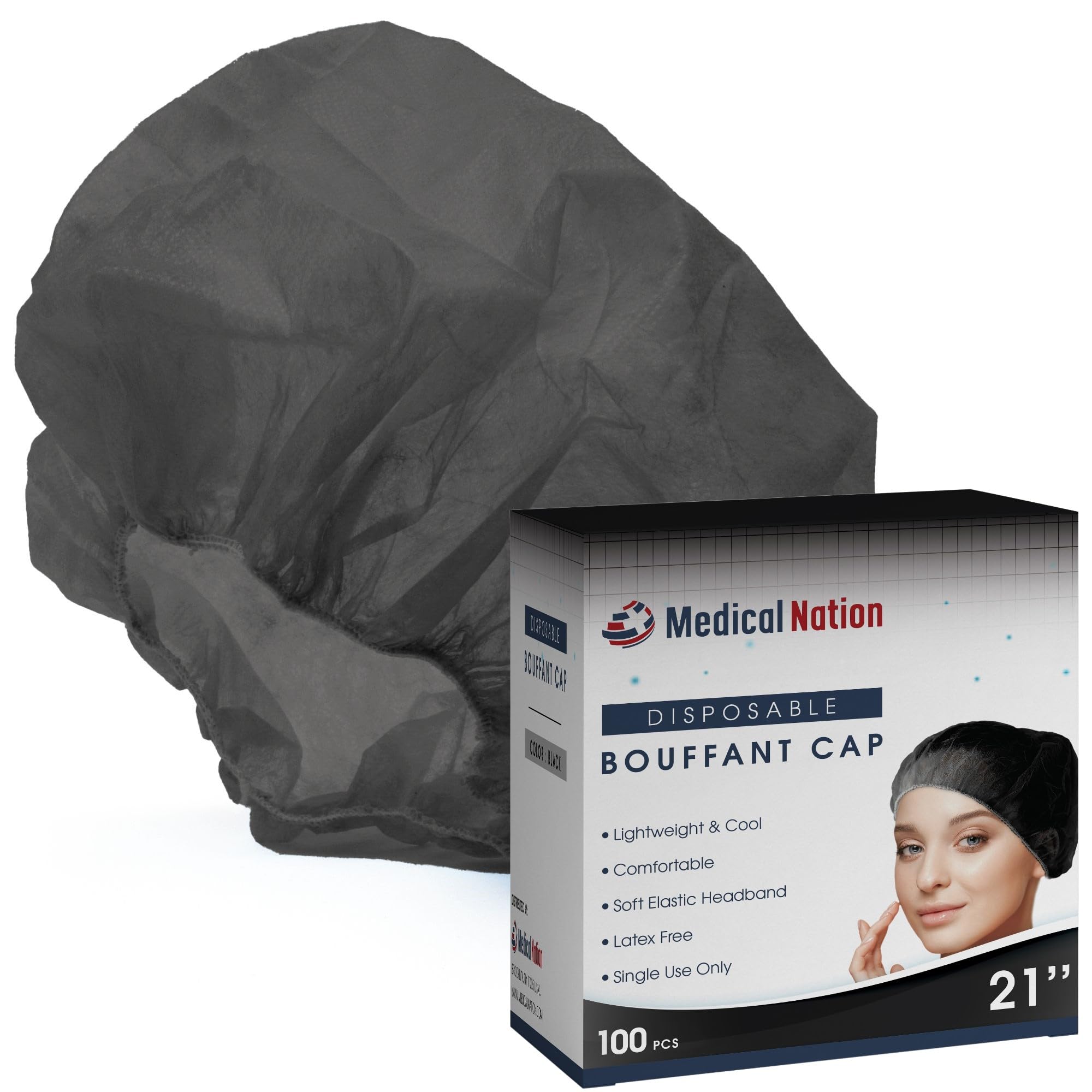 Snapklik.com : 21 Hair Net Disposable Bouffant Caps Pack Of 100, Black ...
