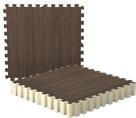 LAITIMIA 3/8Inch Thick Wood Grain Interlocking Foam Mats 24" x 24", 12 ...