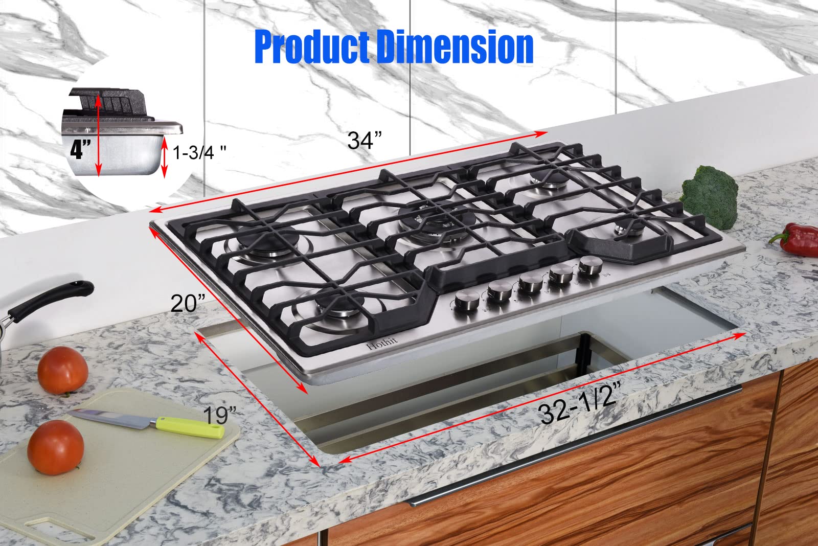 Snapklik.com : Hothit 5 Burner 34 Inch Gas Cooktop - 36000 BTU ...