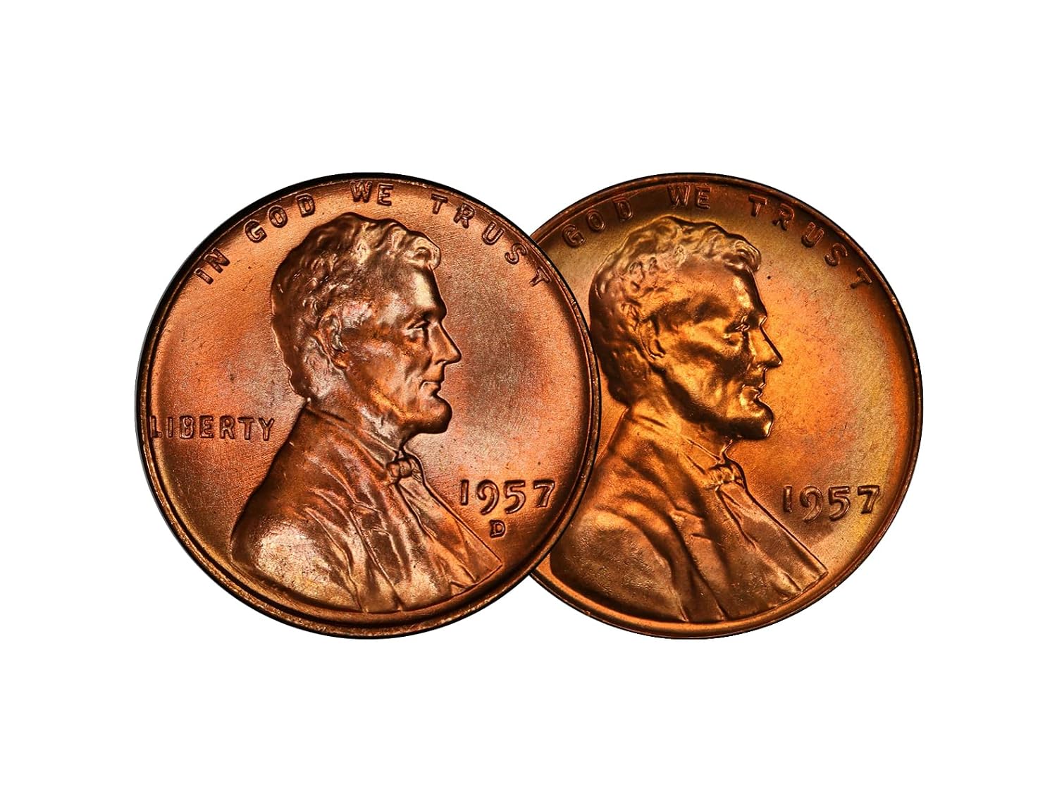 1957 D & 1957 P Lincoln Wheat Cent 1C Choice 2 Coin Set Brilliant ...