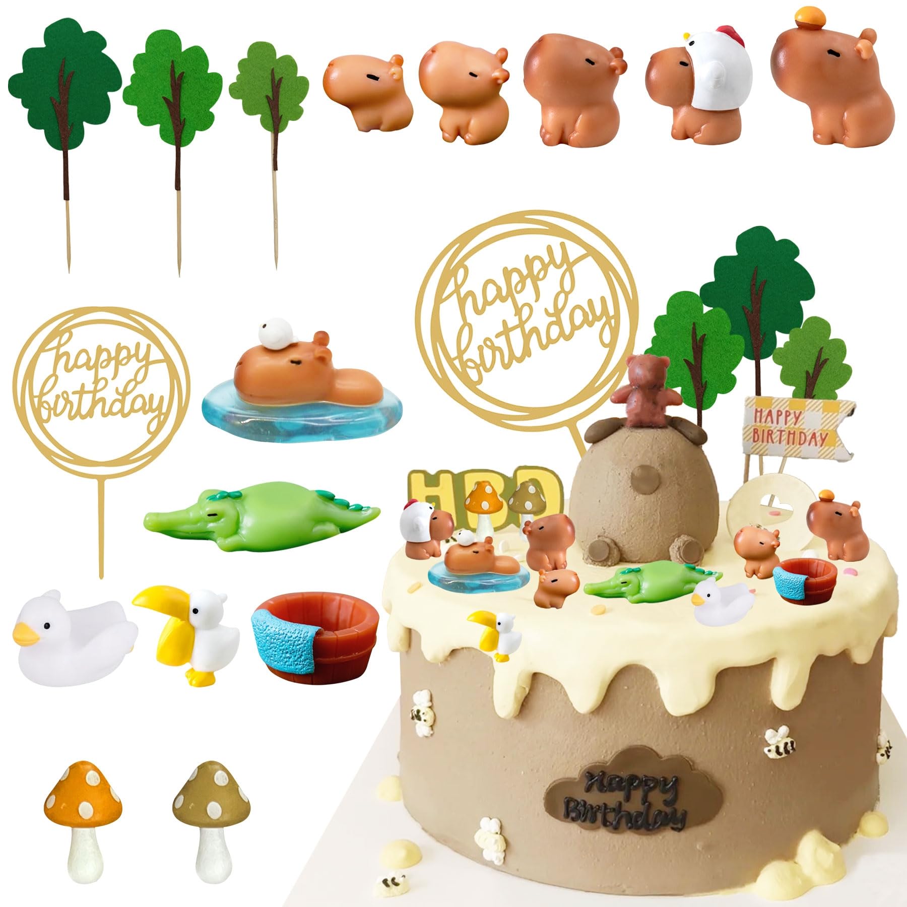 Amazon.com: 19 PCS Capybara Cake Toppers Capybara Birthday Party ...