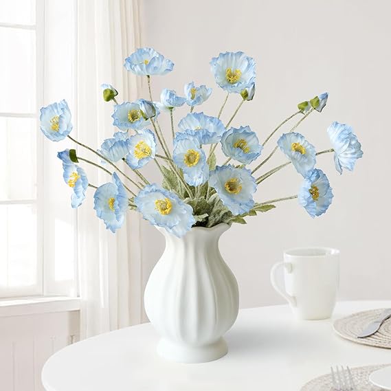 Amazon.com: JINWOE Light Blue Poppy Artificial Flowers,6 Stems Long ...