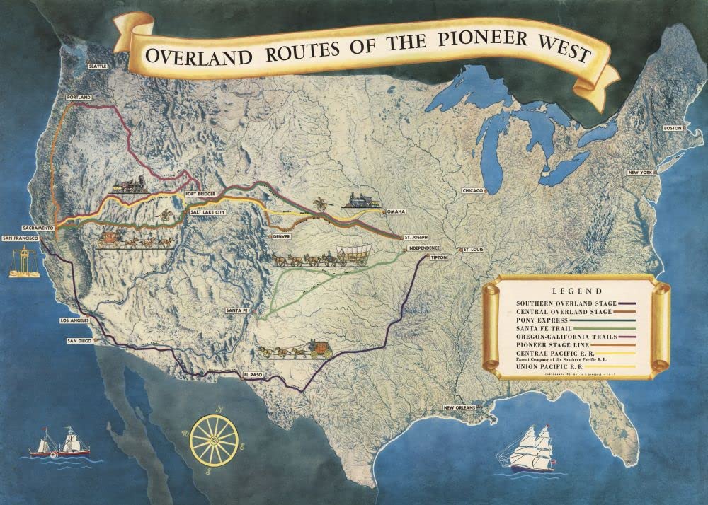 1951 Map Of Overland Routes Of The Pioneer West Cartograph | Desertcart ...