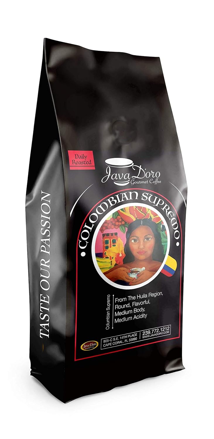 Amazon.com: Java D'Oro Colombian Supremo - Gourmet Roasted Whole Bean ...