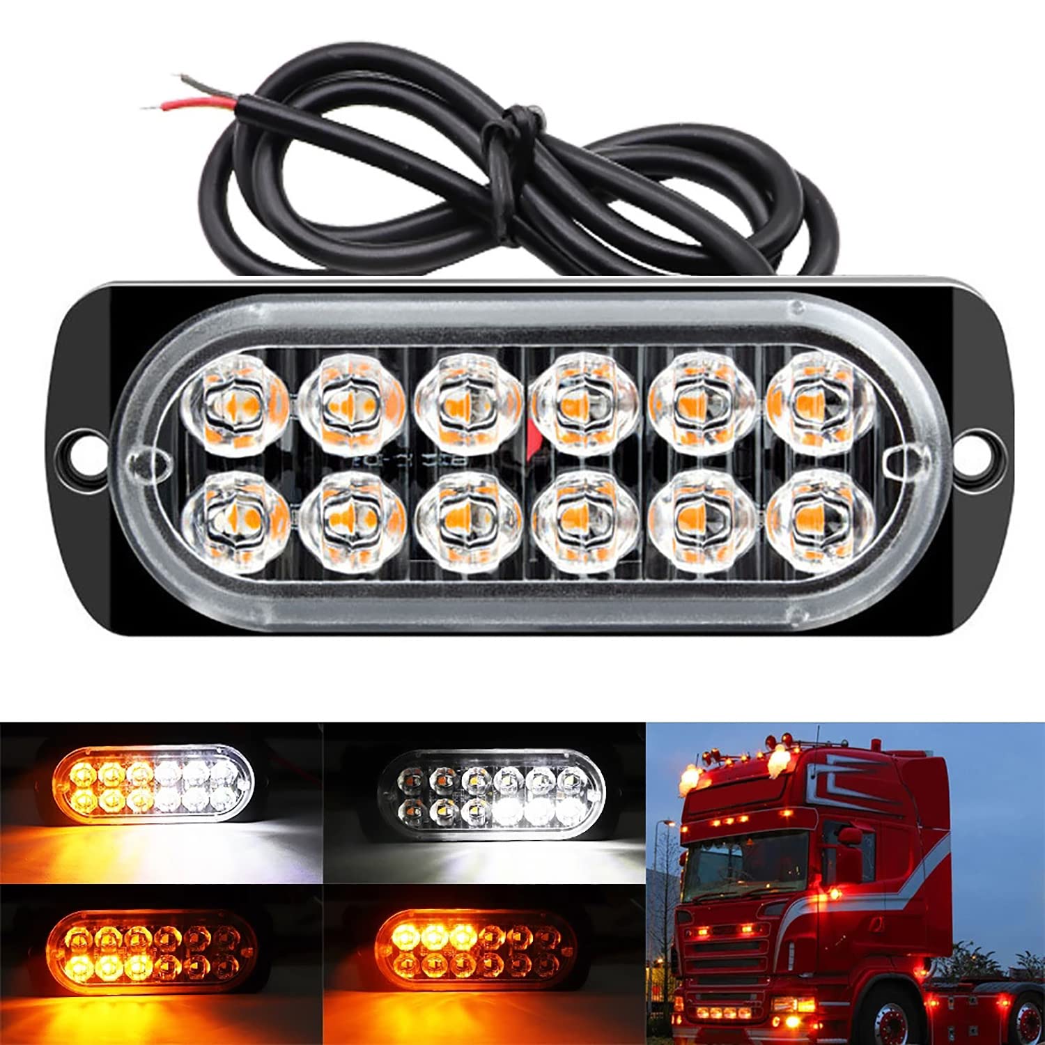 Amazon.com: 2-Pack 12 LED Amber White Strobe Lights Vehicles Trucks ...