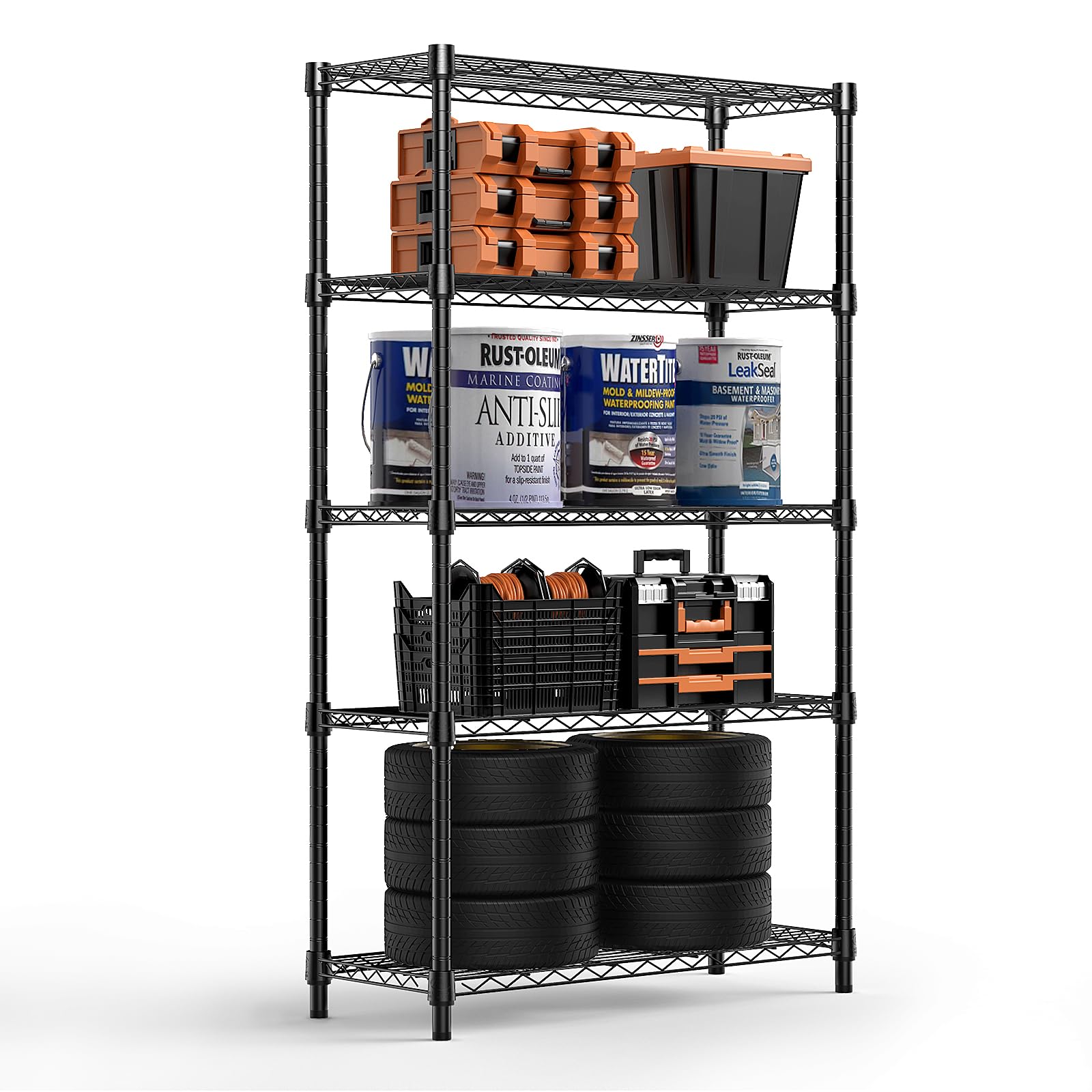 MZG Steel Storage Shelving 5-Tier Utility Shelving Unit Steel Organizer ...