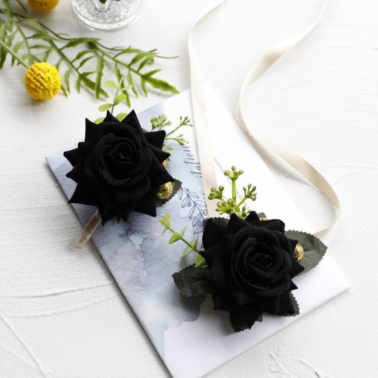 Amazon.com: Jackcsale Black Corsage and Boutonniere Set Artificial Rose ...