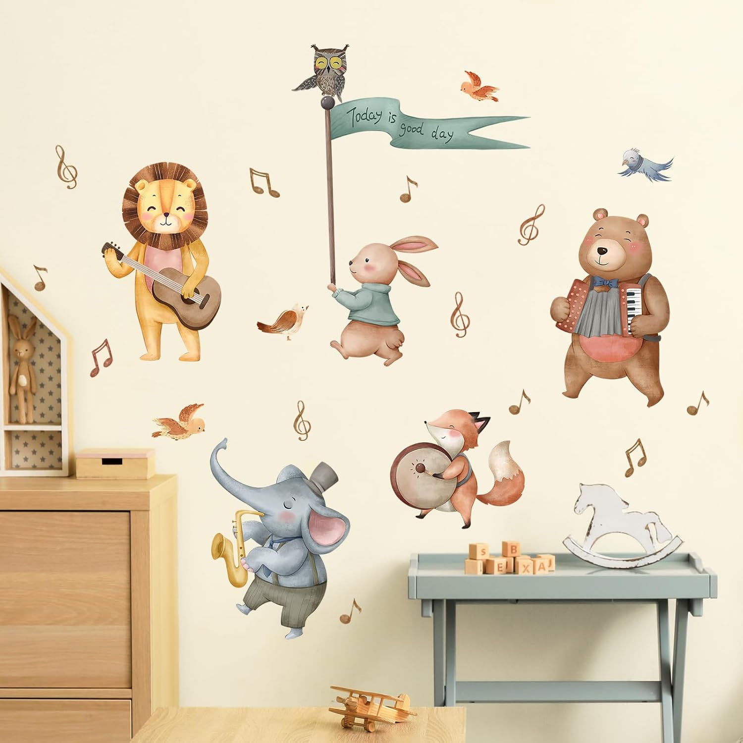 Amazon.com: Jungle Animals Music Notes Wall Decals Rabbit Fox Elephant ...