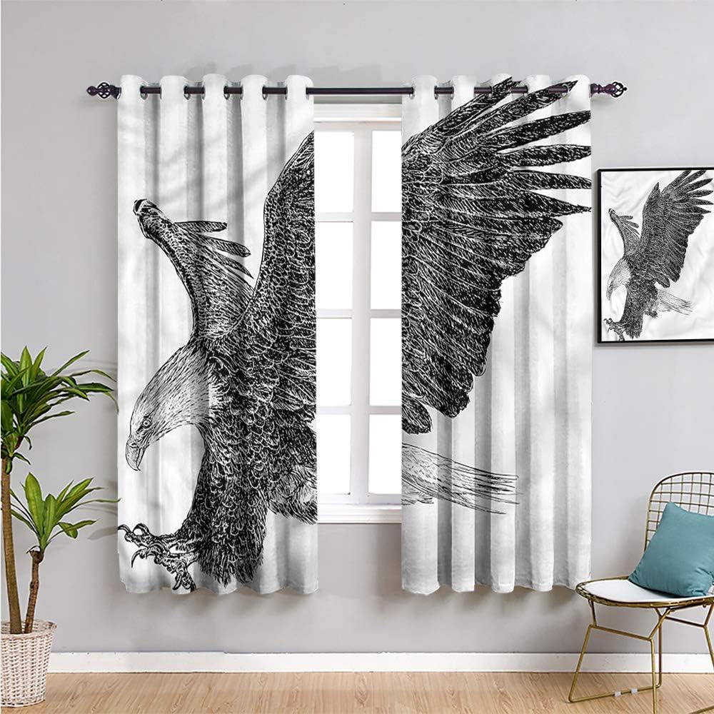 Animal Blackout Curtain Liner, Curtains 63 inch Length Bald Eagle Swoop ...