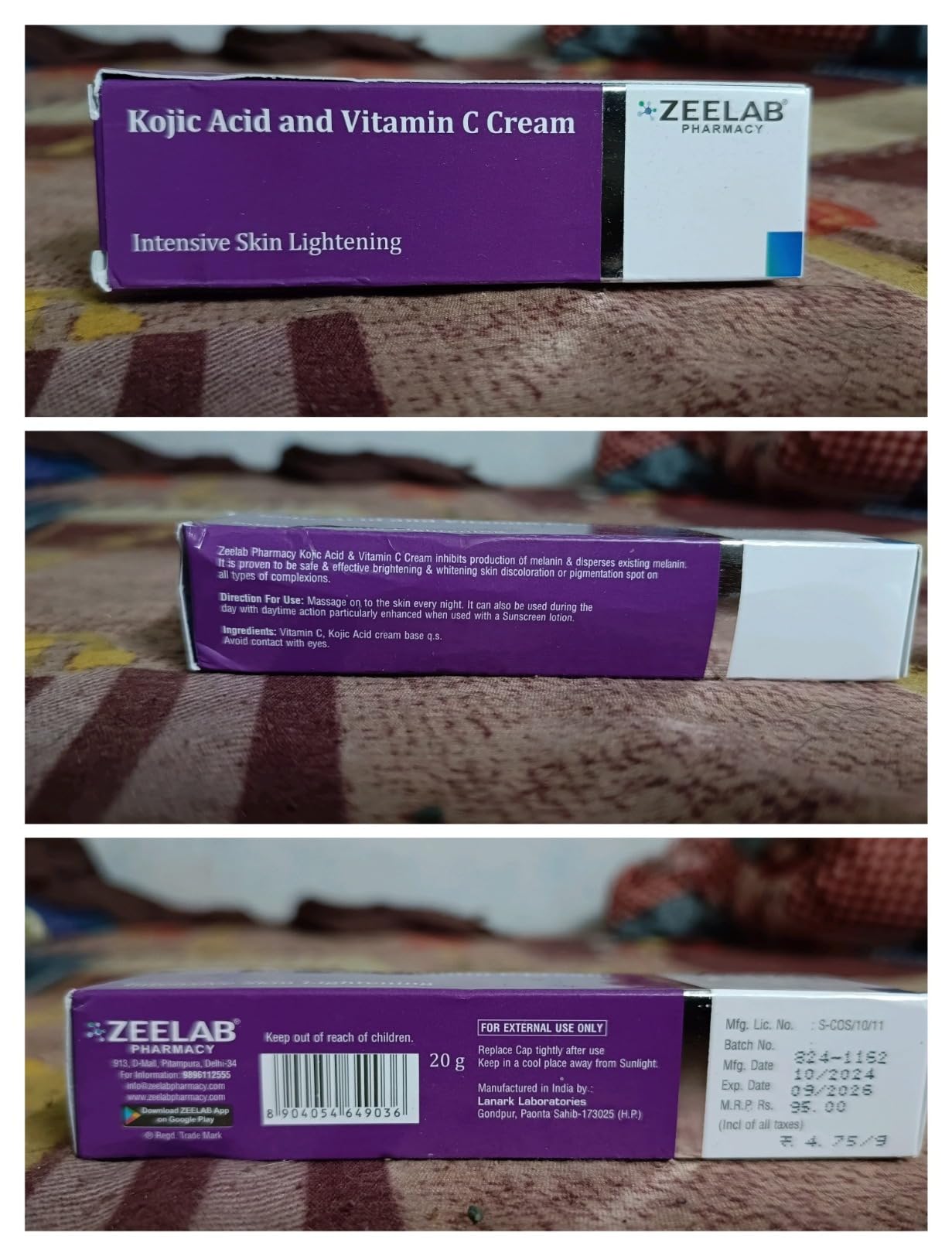 Zeelab Kojic Acid 2% and Vitamin C Cream (20g Tube) | Pack of 4 ...