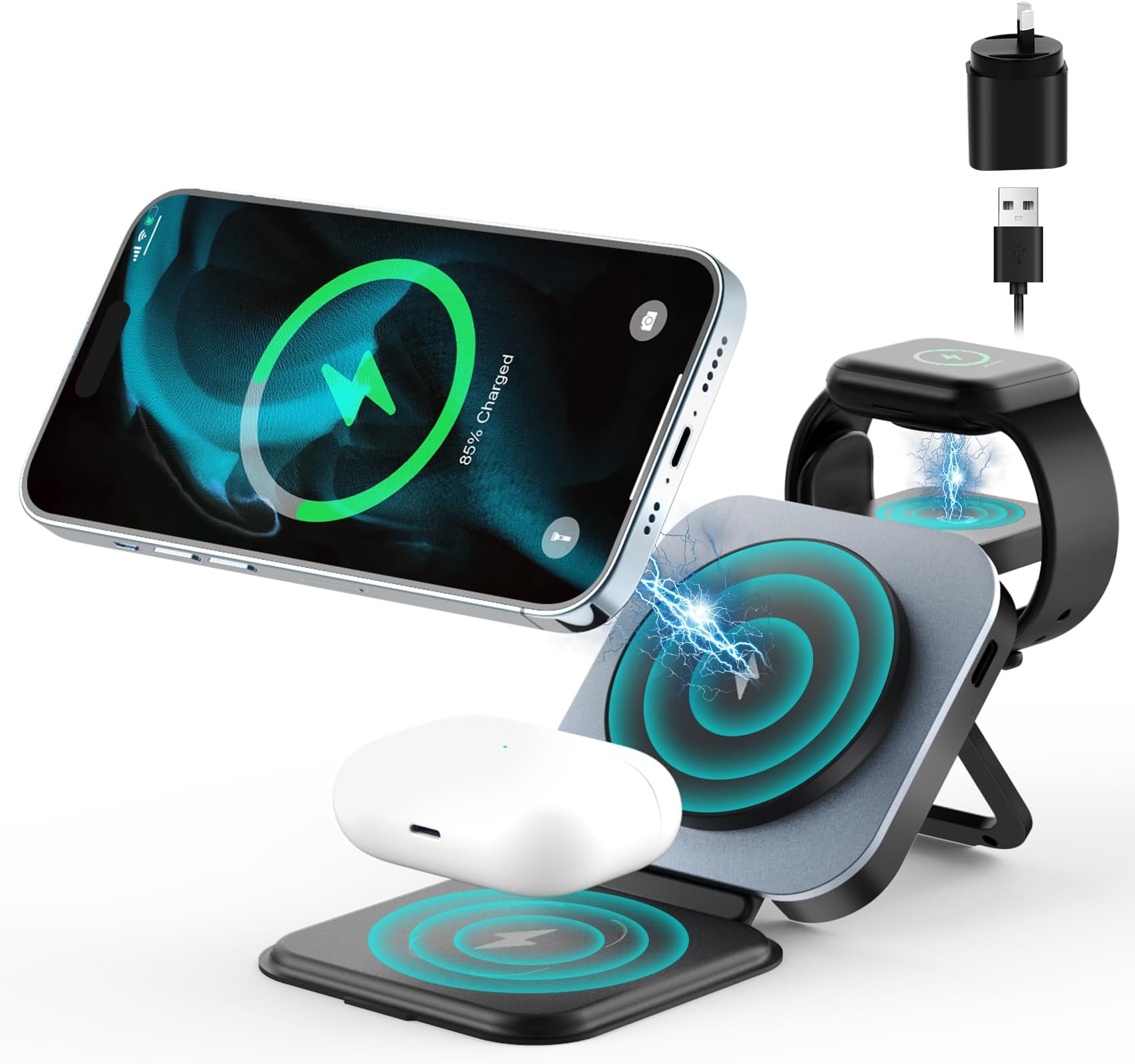 LISEN 3 in 1 for Magsafe iPhone Charger Travel Charger 3 in 1 Foldable ...