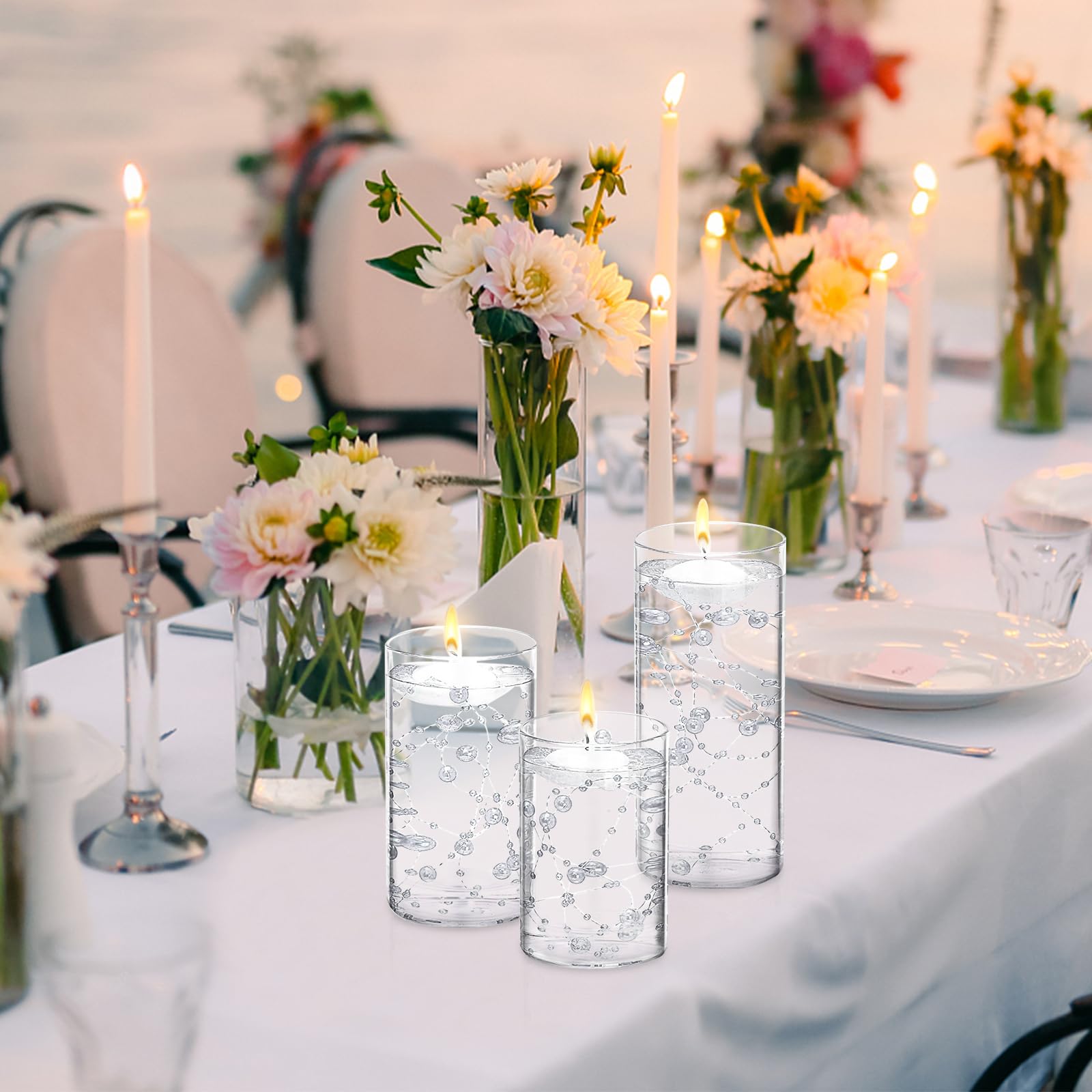 15 Set Glass Cylinder Vase with 20 Artificial Pearl String 30 White ...