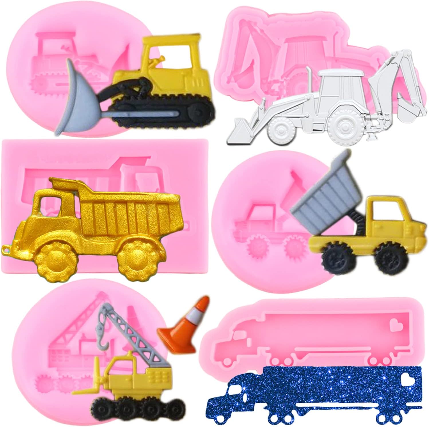 Amazon.com: MIYAHOUSE Bulldozer Silicone Molds Excavator Fondant Mold ...