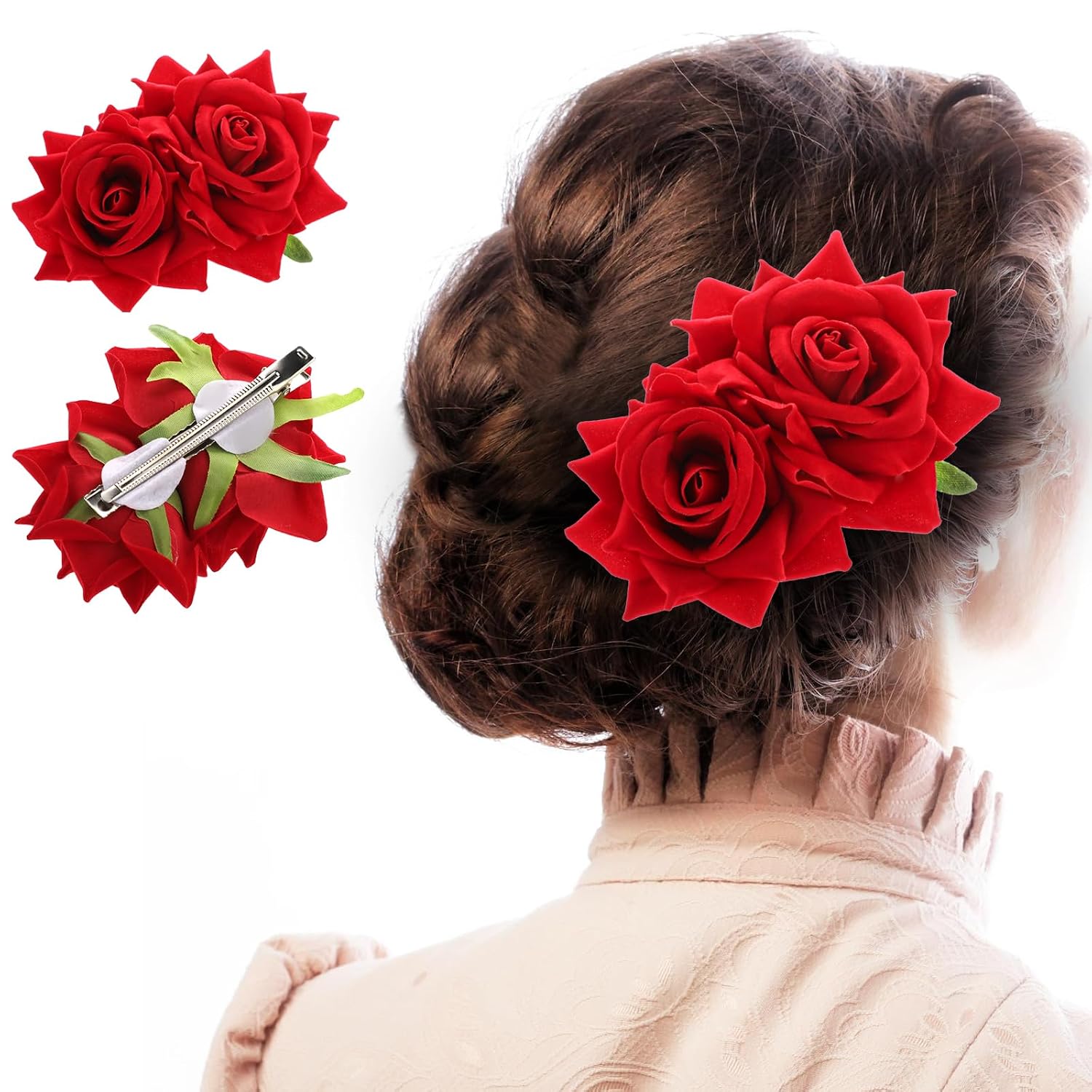 Amazon.com : Qianyu Rose Flower Hair Combs Red Rose Flower Bohemia ...