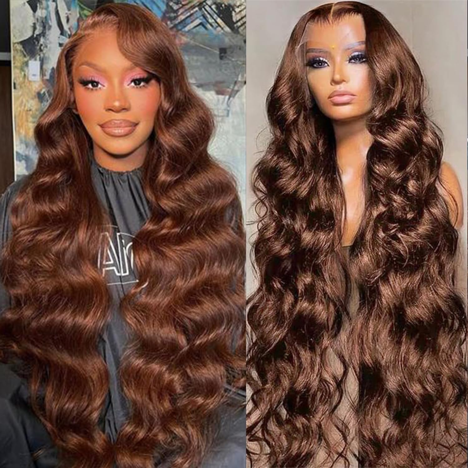Amazon.com : ShengCai Chocolate Brown Lace Front Wigs Human Hair 13x4 ...