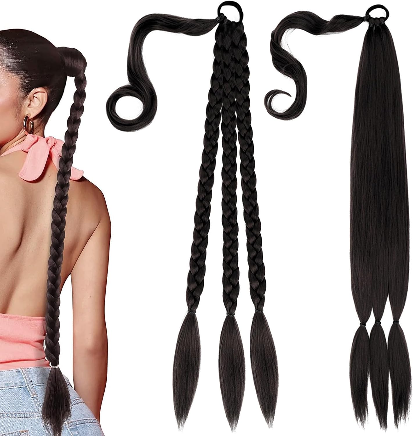 AMJKEJI Plait Hair Extension, Synthetic Hair for Braiding, Dark Brown ...